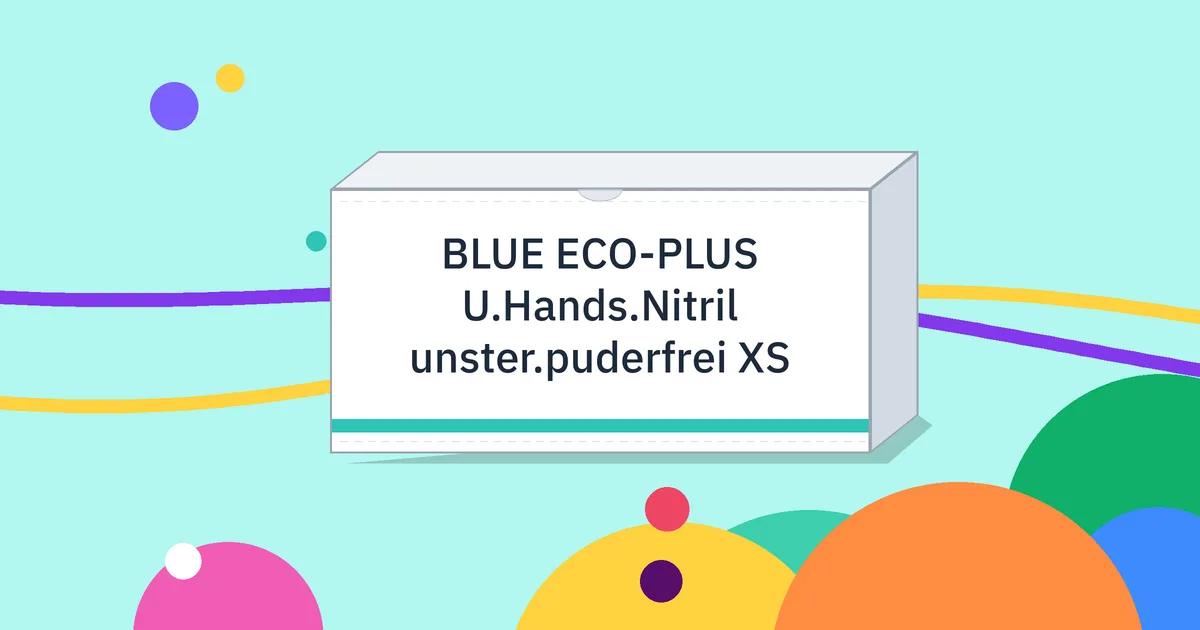 Symbolbild: Packung mit der Aufschrift BLUE ECO-PLUS U.Hands.Nitril unster.puderfrei XS (PZN 19909345) – Verfügbarkeit und Bezug in Apotheken in Frankfurt am Main