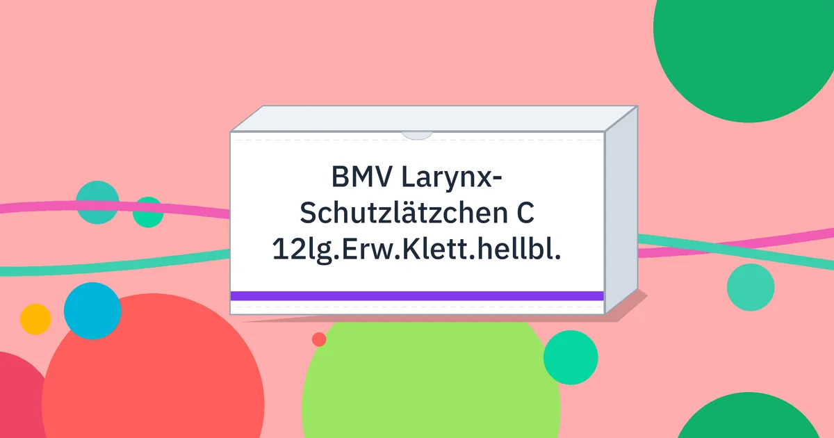 Symbolbild: Packung mit der Aufschrift BMV Larynx-Schutzlätzchen C 12lg.Erw.Klett.hellbl. (PZN 10083530) – Verfügbarkeit und Bezug in Apotheken in Frankfurt am Main