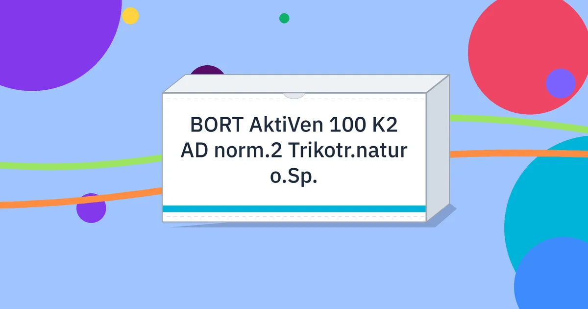 Symbolbild: Packung mit der Aufschrift BORT AktiVen 100 K2 AD norm.2 Trikotr.natur o.Sp. (PZN 13726299) – Verfügbarkeit und Bezug in Apotheken in Frankfurt am Main
