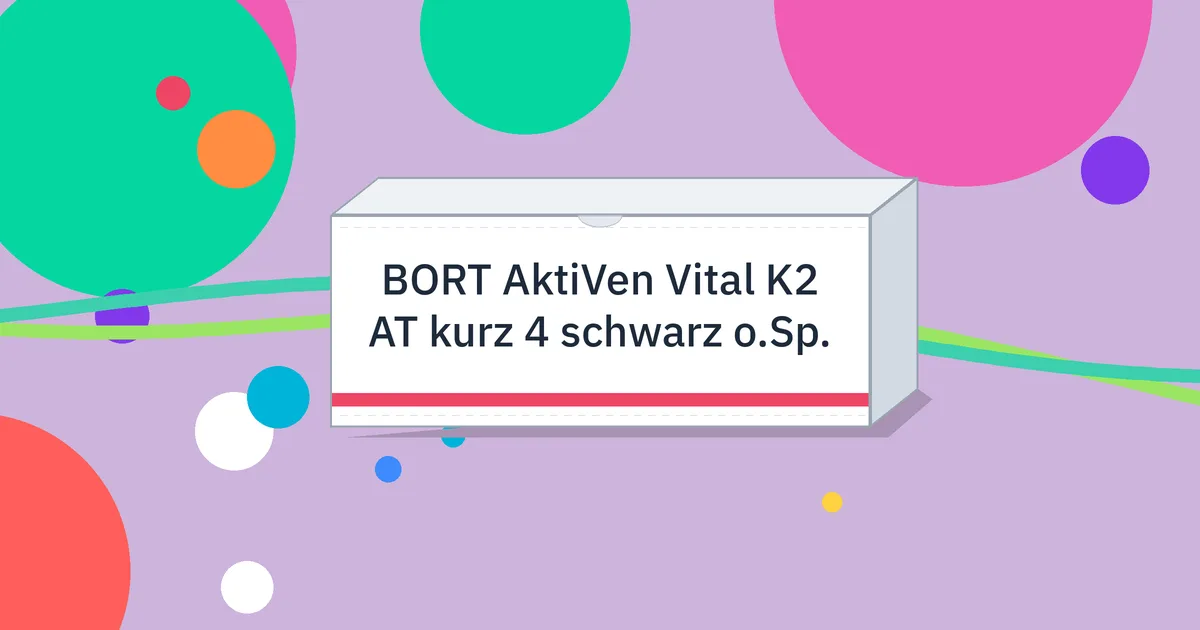 Symbolbild: Packung mit der Aufschrift BORT AktiVen Vital K2 AT kurz 4 schwarz o.Sp. (PZN 13740425) – Verfügbarkeit und Bezug in Apotheken in Frankfurt am Main
