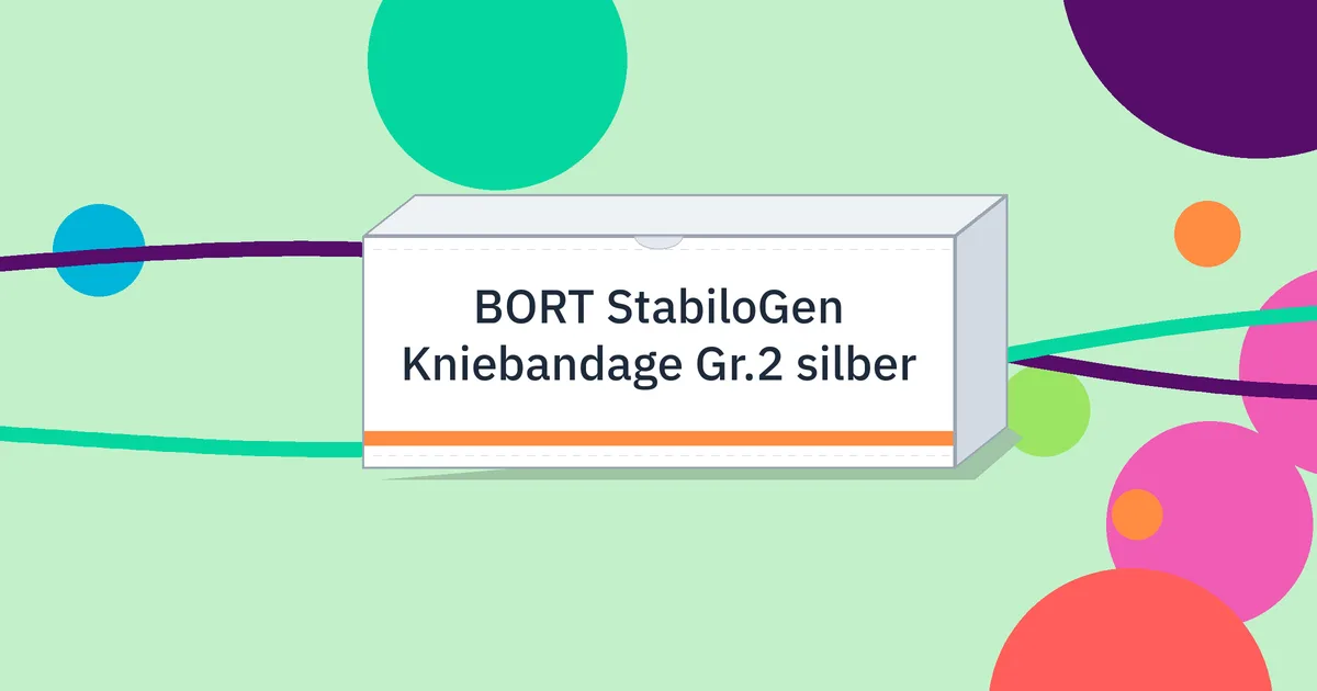Symbolbild: Packung mit der Aufschrift BORT StabiloGen Kniebandage Gr.2 silber (PZN 16846503) – Verfügbarkeit und Bezug in Apotheken in Frankfurt am Main