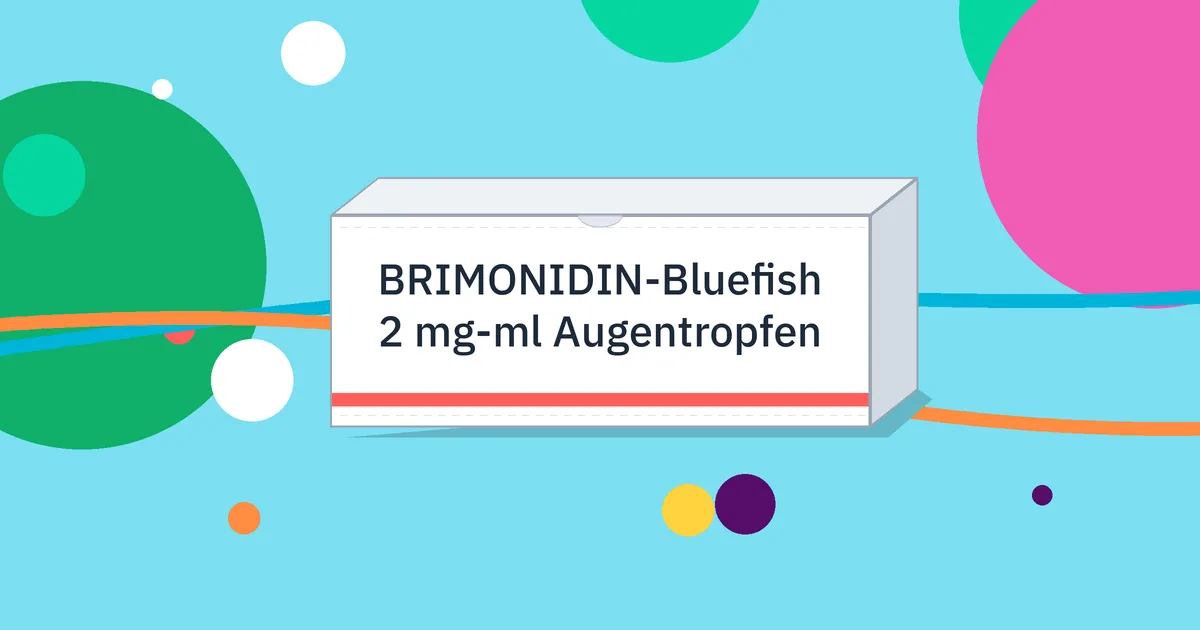 Symbolbild: Packung mit der Aufschrift BRIMONIDIN-Bluefish 2 mg-ml Augentropfen (PZN 13874410) – Verfügbarkeit und Bezug in Apotheken in Frankfurt am Main
