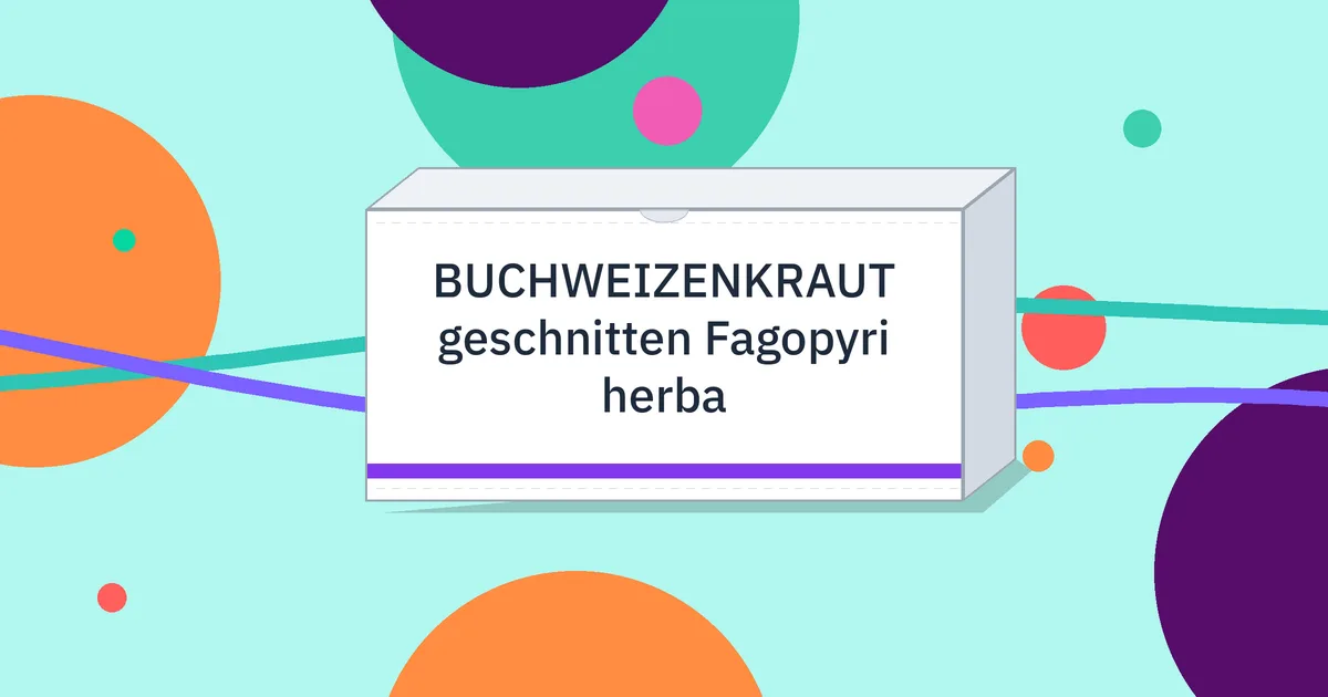 Symbolbild: Packung mit der Aufschrift BUCHWEIZENKRAUT geschnitten Fagopyri herba (PZN 20953334) – Verfügbarkeit und Bezug in Apotheken in Frankfurt am Main