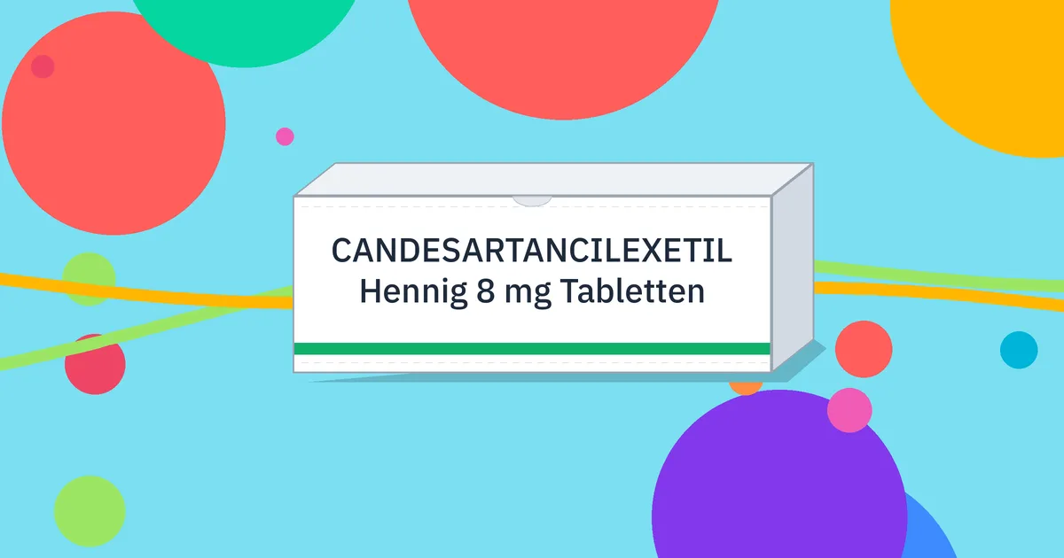 Symbolbild: Packung mit der Aufschrift CANDESARTANCILEXETIL Hennig 8 mg Tabletten (PZN 09530751) – Verfügbarkeit und Bezug in Apotheken in Frankfurt am Main