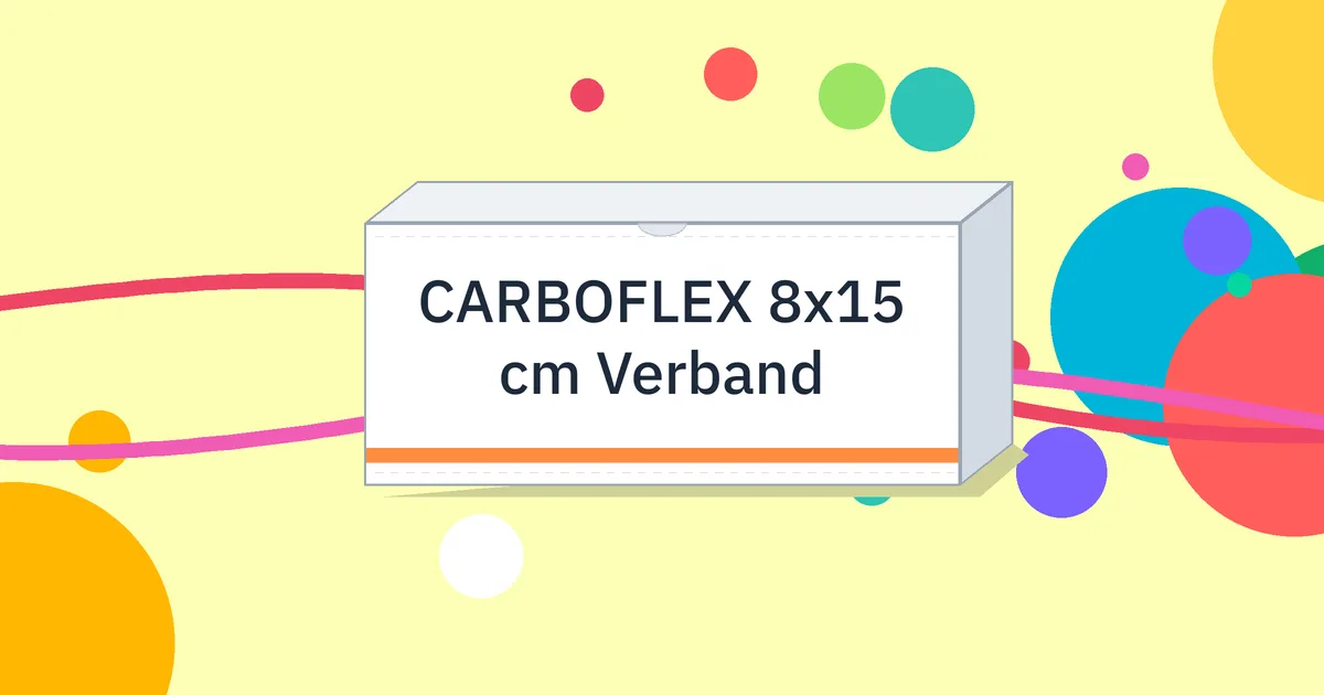 Symbolbild: Packung mit der Aufschrift CARBOFLEX 8x15 cm Verband (PZN 08591176) – Verfügbarkeit und Bezug in Apotheken in Frankfurt am Main
