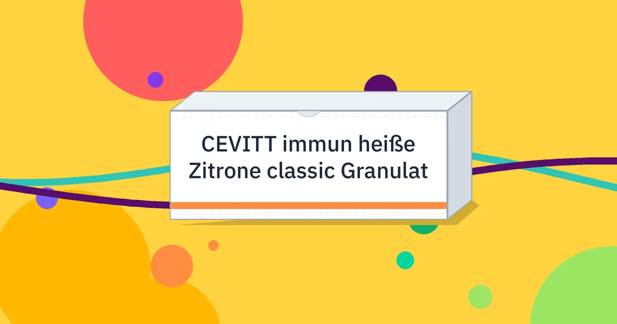 Symbolbild: Packung mit der Aufschrift CEVITT immun heiße Zitrone classic Granulat (PZN 15581994) – Verfügbarkeit und Bezug in Apotheken in Frankfurt am Main
