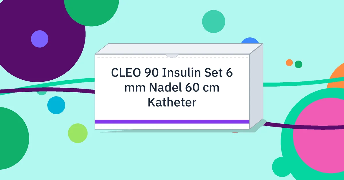 Symbolbild: Packung mit der Aufschrift CLEO 90 Insulin Set 6 mm Nadel 60 cm Katheter (PZN 11189012) – Verfügbarkeit und Bezug in Apotheken in Frankfurt am Main