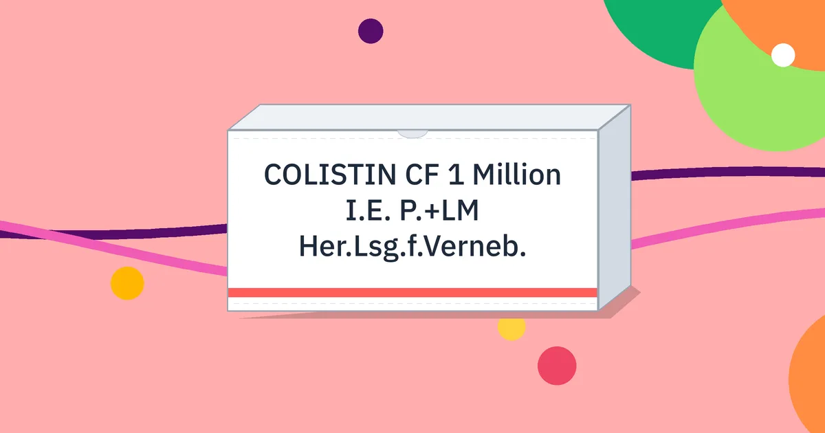 Symbolbild: Packung mit der Aufschrift COLISTIN CF 1 Million I.E. P.+LM Her.Lsg.f.Verneb. (PZN 02050545) – Verfügbarkeit und Bezug in Apotheken in Frankfurt am Main