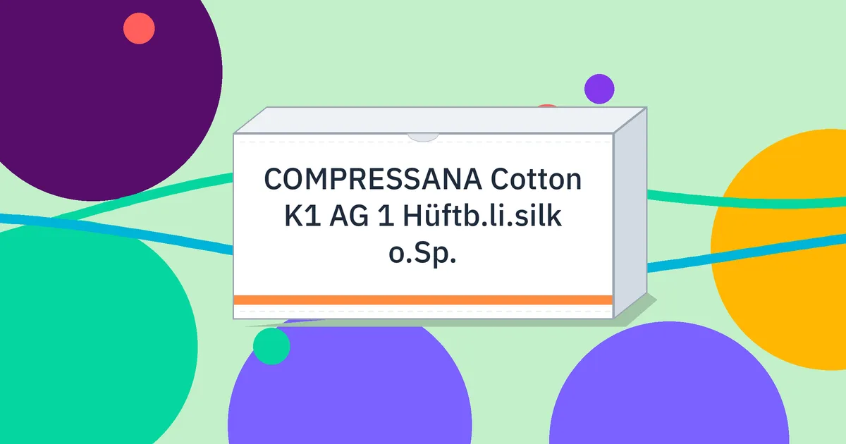 Symbolbild: Packung mit der Aufschrift COMPRESSANA Cotton K1 AG 1 Hüftb.li.silk o.Sp. (PZN 12980245) – Verfügbarkeit und Bezug in Apotheken in Frankfurt am Main