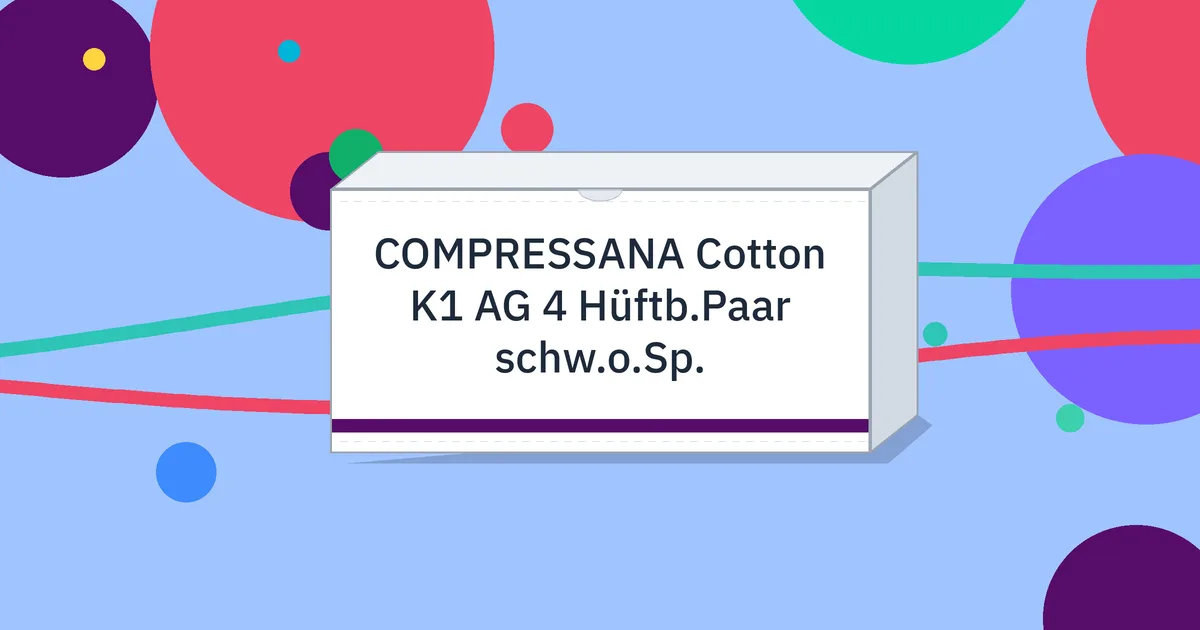 Symbolbild: Packung mit der Aufschrift COMPRESSANA Cotton K1 AG 4 Hüftb.Paar schw.o.Sp. (PZN 12980618) – Verfügbarkeit und Bezug in Apotheken in Frankfurt am Main