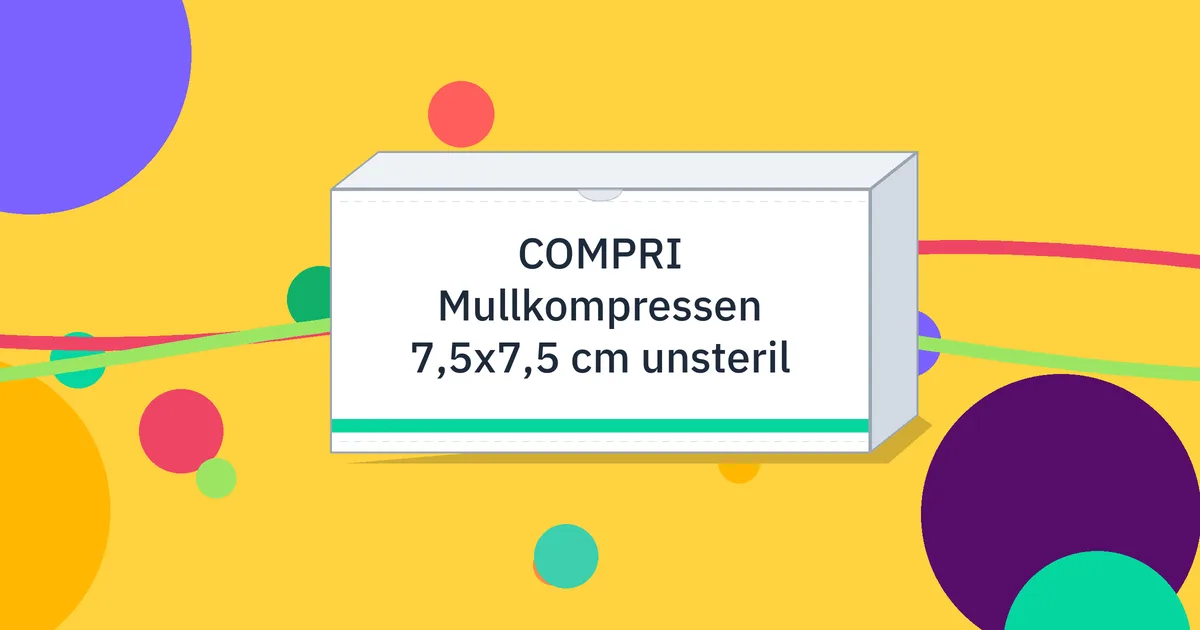 Symbolbild: Packung mit der Aufschrift COMPRI Mullkompressen 7,5x7,5 cm unsteril (PZN 04949770) – Verfügbarkeit und Bezug in Apotheken in Frankfurt am Main
