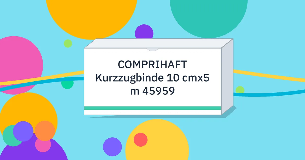 Symbolbild: Packung mit der Aufschrift COMPRIHAFT Kurzzugbinde 10 cmx5 m 45959 (PZN 03165606) – Verfügbarkeit und Bezug in Apotheken in Frankfurt am Main