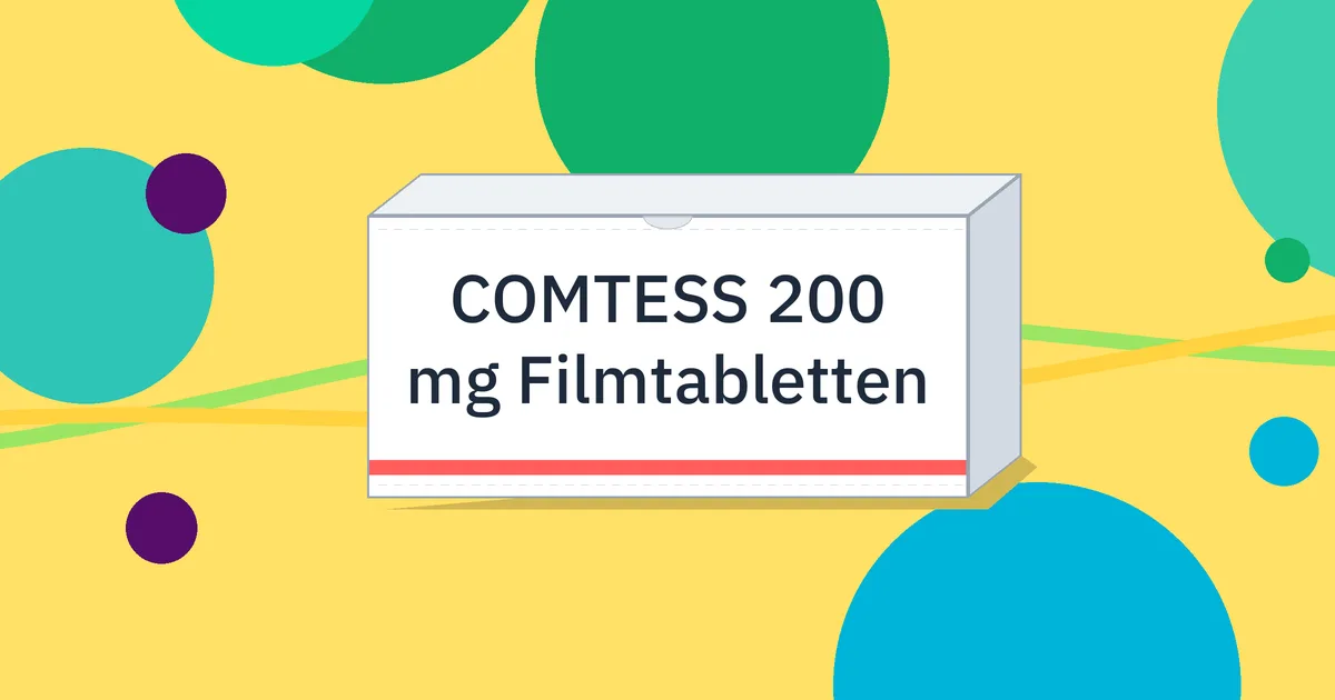 Symbolbild: Packung mit der Aufschrift COMTESS 200 mg Filmtabletten (PZN 04911603) – Verfügbarkeit und Bezug in Apotheken in Frankfurt am Main
