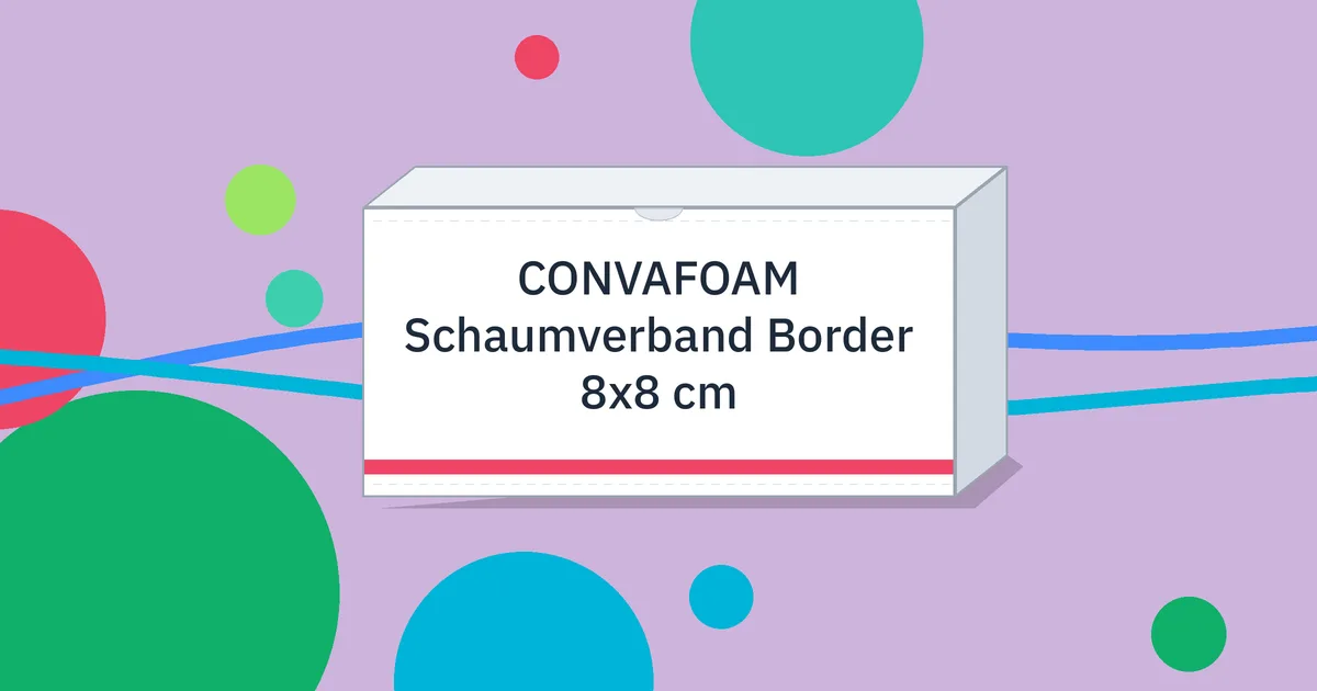 Symbolbild: Packung mit der Aufschrift CONVAFOAM Schaumverband Border 8x8 cm (PZN 20629556) – Verfügbarkeit und Bezug in Apotheken in Frankfurt am Main