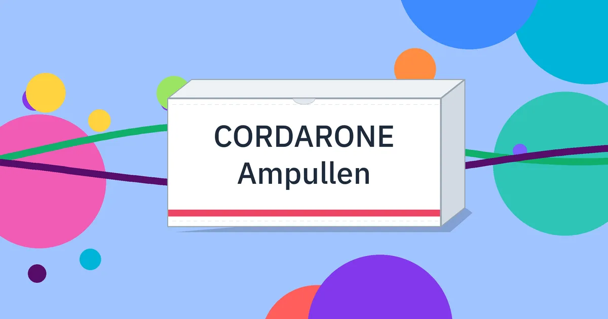 Symbolbild: Packung mit der Aufschrift CORDARONE Ampullen (PZN 02232795) – Verfügbarkeit und Bezug in Apotheken in Frankfurt am Main