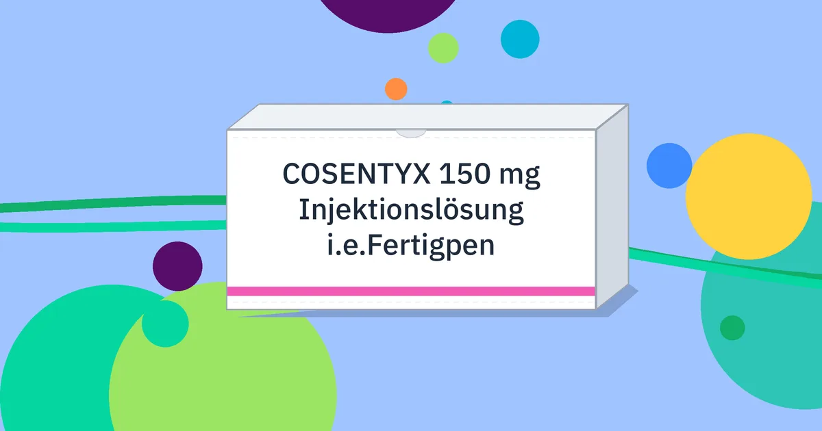 Symbolbild: Packung mit der Aufschrift COSENTYX 150 mg Injektionslösung i.e.Fertigpen (PZN 13903502) – Verfügbarkeit und Bezug in Apotheken in Frankfurt am Main