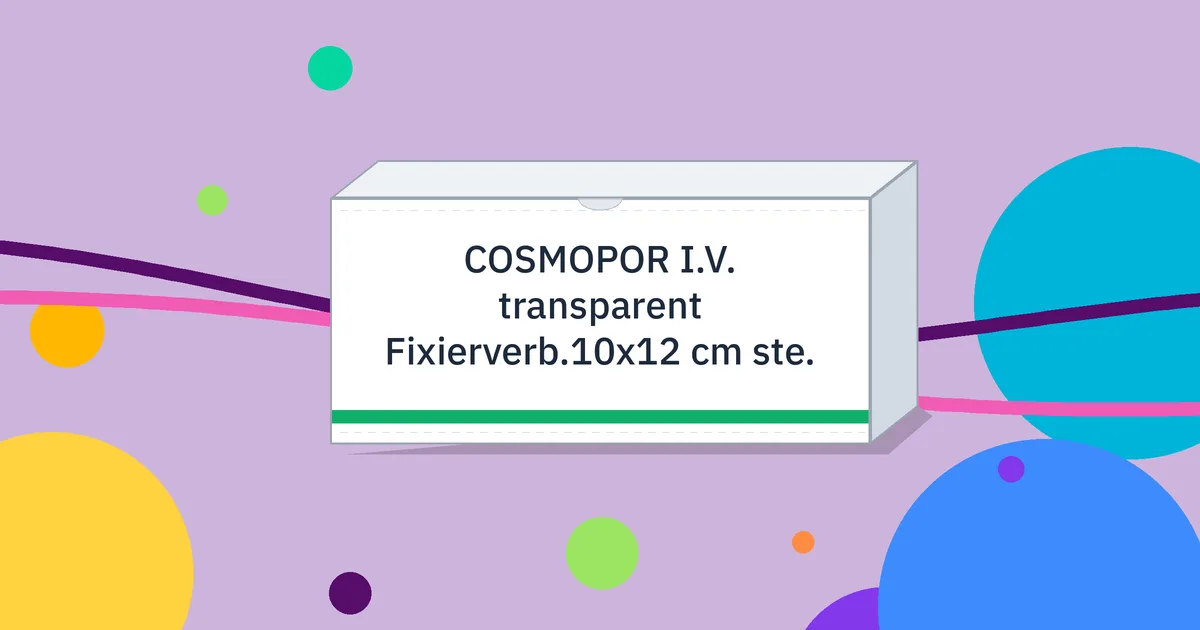 Symbolbild: Packung mit der Aufschrift COSMOPOR I.V. transparent Fixierverb.10x12 cm ste. (PZN 15622115) – Verfügbarkeit und Bezug in Apotheken in Frankfurt am Main