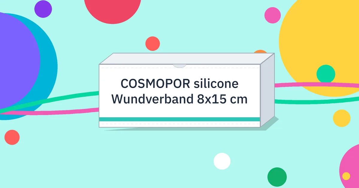 Symbolbild: Packung mit der Aufschrift COSMOPOR silicone Wundverband 8x15 cm (PZN 18729871) – Verfügbarkeit und Bezug in Apotheken in Frankfurt am Main