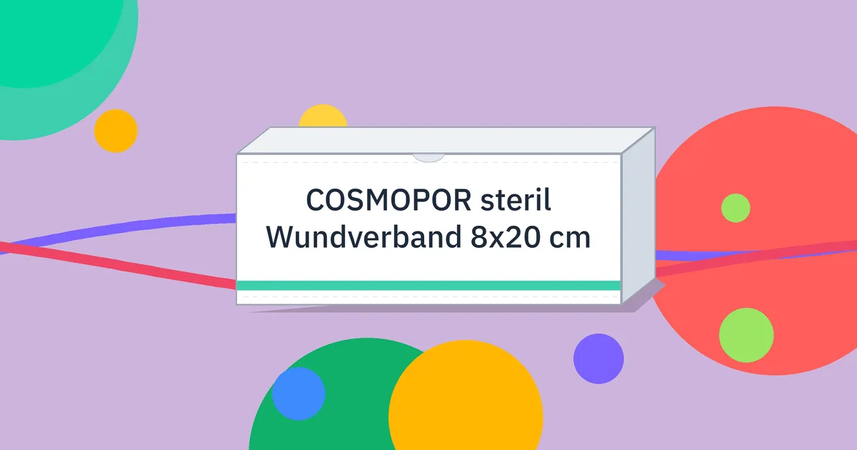 Symbolbild: Packung mit der Aufschrift COSMOPOR steril Wundverband 8x20 cm (PZN 18913451) – Verfügbarkeit und Bezug in Apotheken in Frankfurt am Main