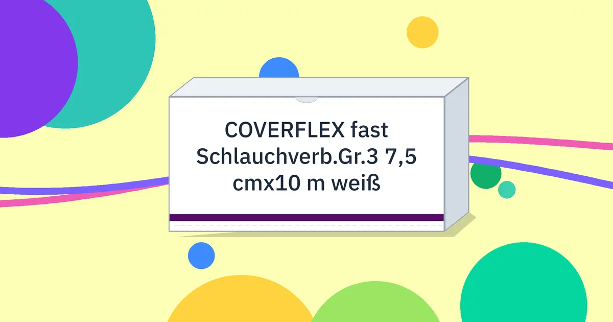 Symbolbild: Packung mit der Aufschrift COVERFLEX fast Schlauchverb.Gr.3 7,5 cmx10 m weiß (PZN 17433602) – Verfügbarkeit und Bezug in Apotheken in Frankfurt am Main
