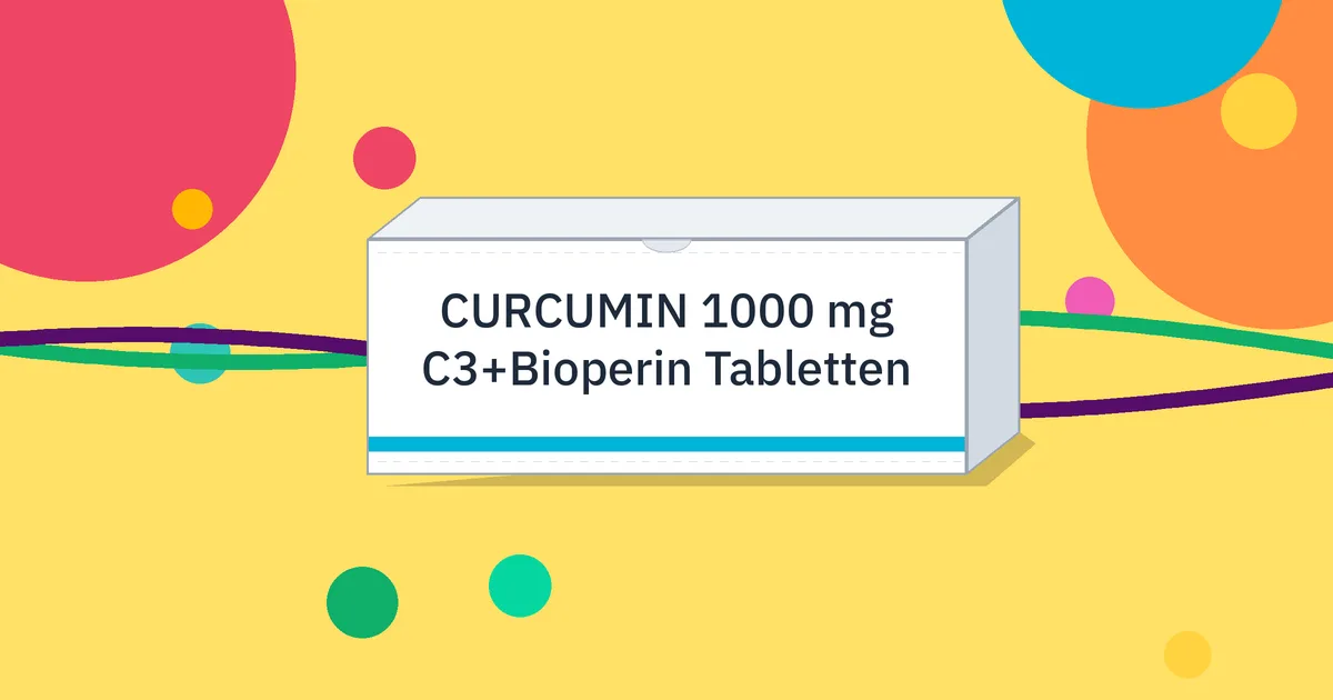 Symbolbild: Packung mit der Aufschrift CURCUMIN 1000 mg C3+Bioperin Tabletten (PZN 18892743) – Verfügbarkeit und Bezug in Apotheken in Frankfurt am Main