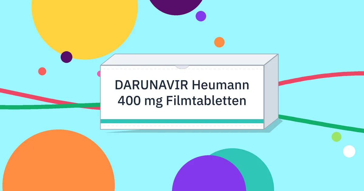 Symbolbild: Packung mit der Aufschrift DARUNAVIR Heumann 400 mg Filmtabletten (PZN 14131697) – Verfügbarkeit und Bezug in Apotheken in Frankfurt am Main