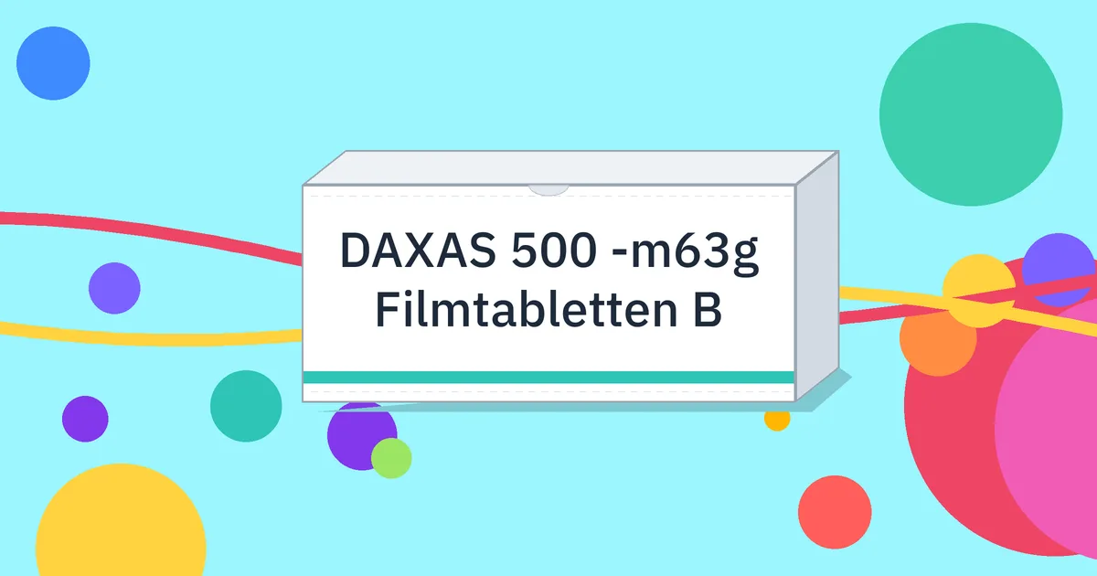 Symbolbild: Packung mit der Aufschrift DAXAS 500 -m63g Filmtabletten B (PZN 11296185) – Verfügbarkeit und Bezug in Apotheken in Frankfurt am Main