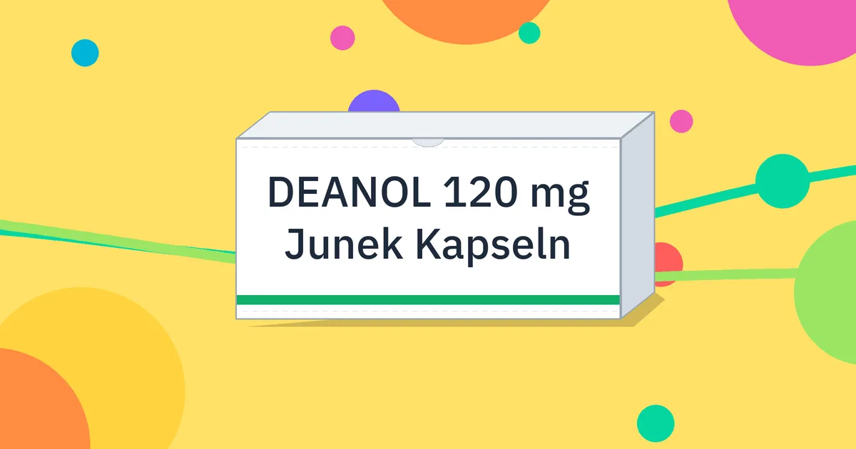 Symbolbild: Packung mit der Aufschrift DEANOL 120 mg Junek Kapseln (PZN 10977109) – Verfügbarkeit und Bezug in Apotheken in Frankfurt am Main