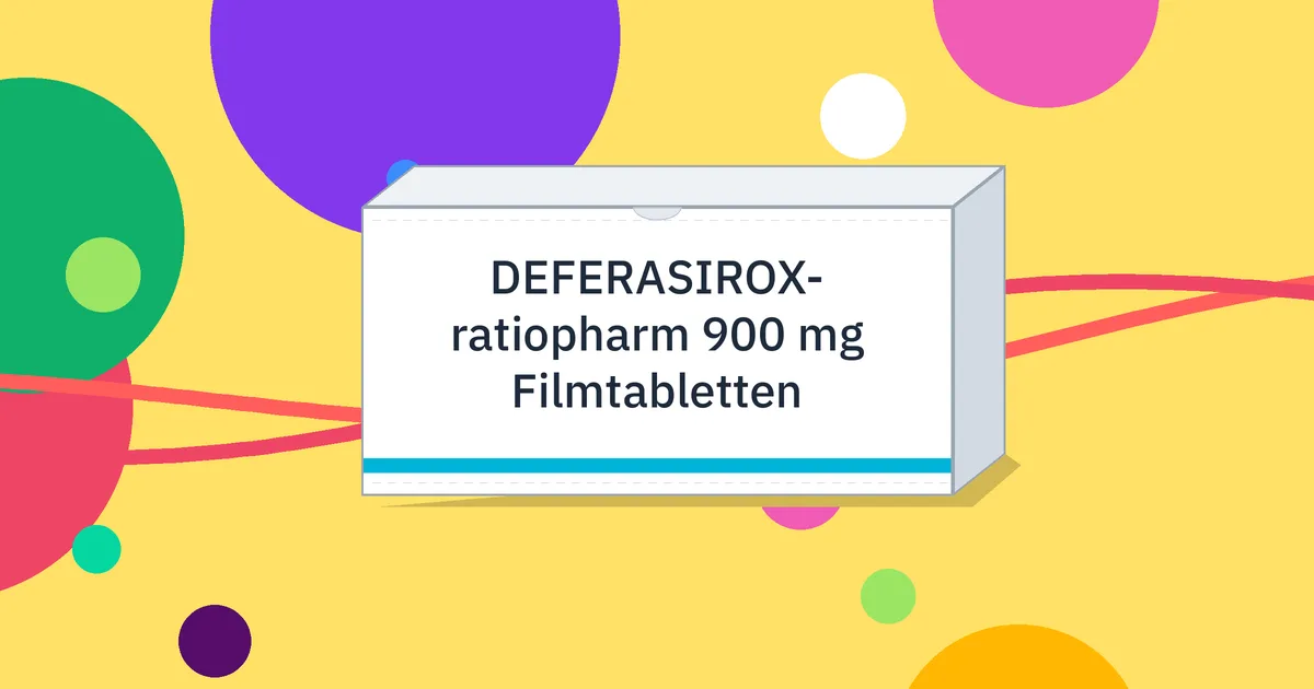 Symbolbild: Packung mit der Aufschrift DEFERASIROX-ratiopharm 900 mg Filmtabletten (PZN 17449951) – Verfügbarkeit und Bezug in Apotheken in Frankfurt am Main