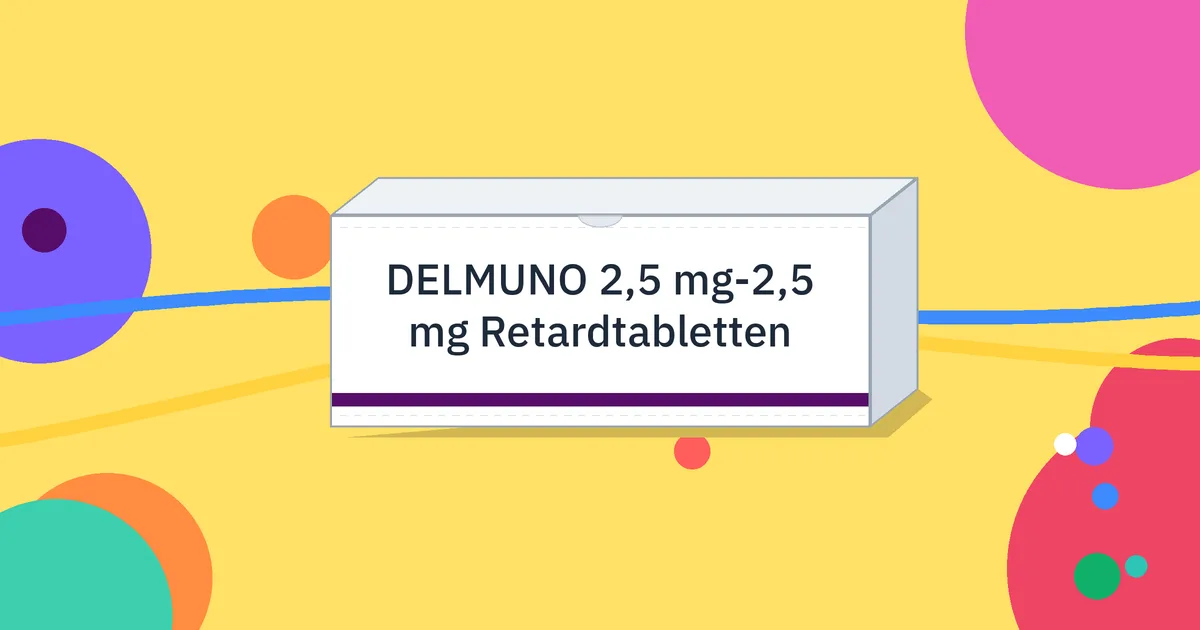 Symbolbild: Packung mit der Aufschrift DELMUNO 2,5 mg-2,5 mg Retardtabletten (PZN 17611601) – Verfügbarkeit und Bezug in Apotheken in Frankfurt am Main