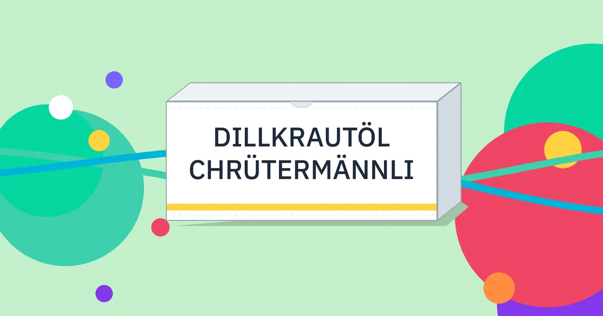 Symbolbild: Packung mit der Aufschrift DILLKRAUTÖL CHRÜTERMÄNNLI (PZN 07196549) – Verfügbarkeit und Bezug in Apotheken in Frankfurt am Main