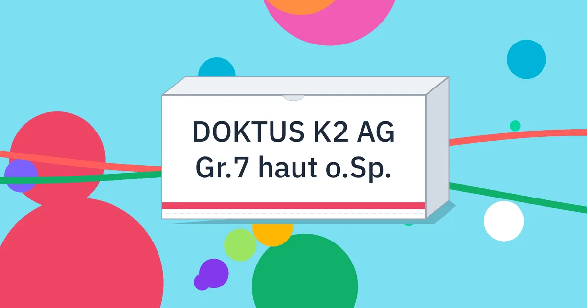 Symbolbild: Packung mit der Aufschrift DOKTUS K2 AG Gr.7 haut o.Sp. (PZN 00596694) – Verfügbarkeit und Bezug in Apotheken in Frankfurt am Main