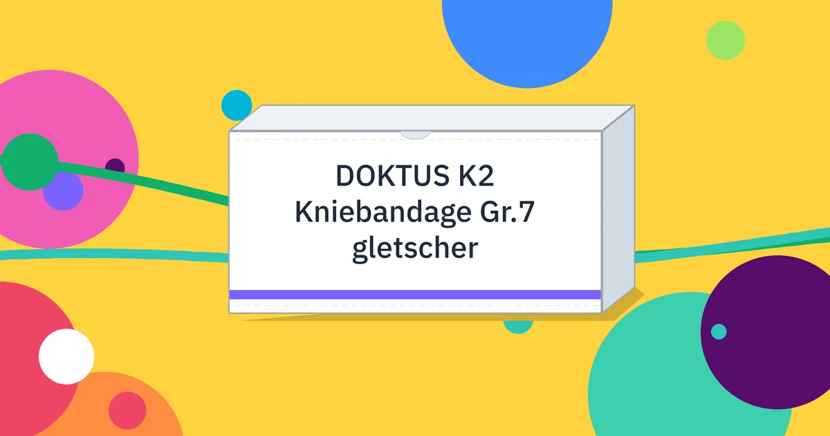 Symbolbild: Packung mit der Aufschrift DOKTUS K2 Kniebandage Gr.7 gletscher (PZN 03310451) – Verfügbarkeit und Bezug in Apotheken in Frankfurt am Main