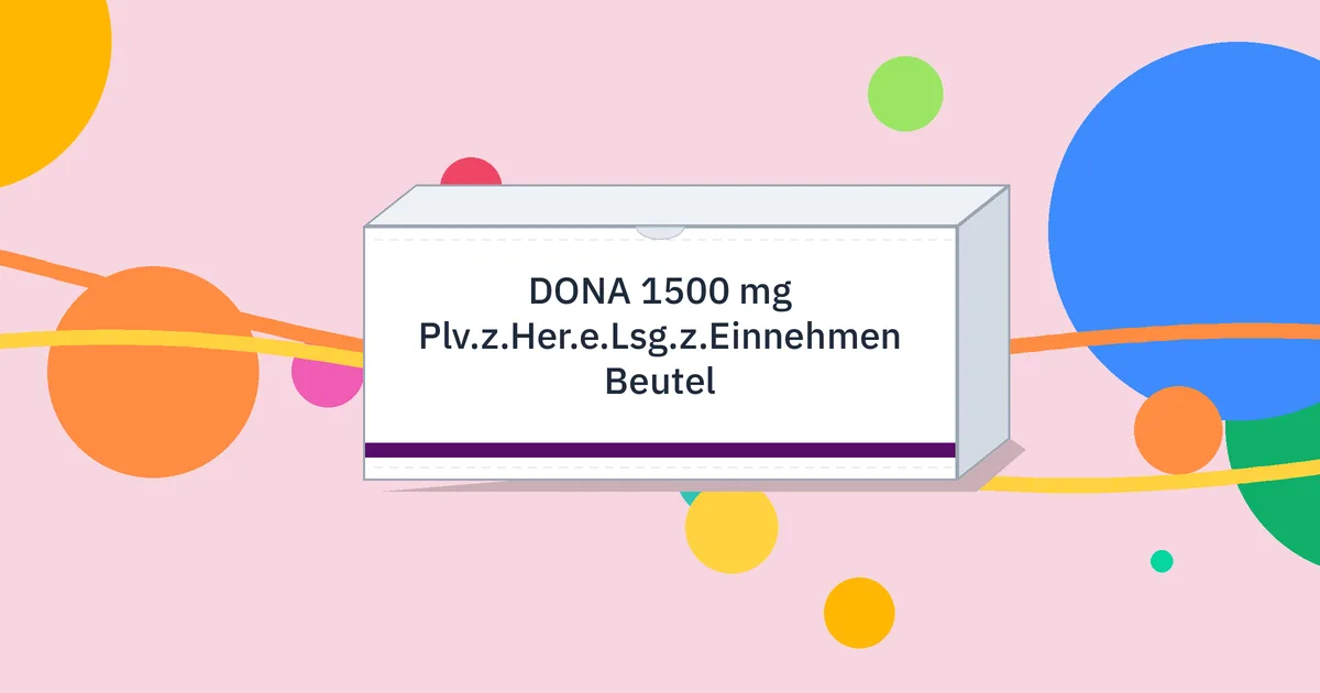 Symbolbild: Packung mit der Aufschrift DONA 1500 mg Plv.z.Her.e.Lsg.z.Einnehmen Beutel (PZN 07266735) – Verfügbarkeit und Bezug in Apotheken in Frankfurt am Main
