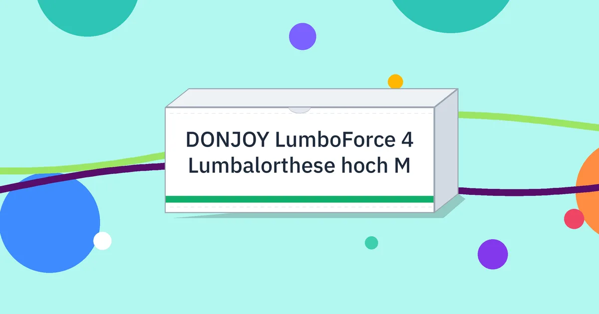 Symbolbild: Packung mit der Aufschrift DONJOY LumboForce 4 Lumbalorthese hoch M (PZN 19378103) – Verfügbarkeit und Bezug in Apotheken in Frankfurt am Main