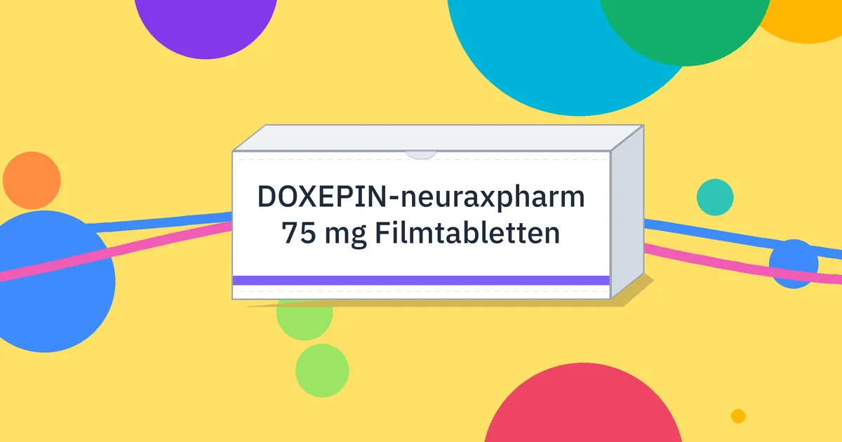 Symbolbild: Packung mit der Aufschrift DOXEPIN-neuraxpharm 75 mg Filmtabletten (PZN 01121450) – Verfügbarkeit und Bezug in Apotheken in Frankfurt am Main