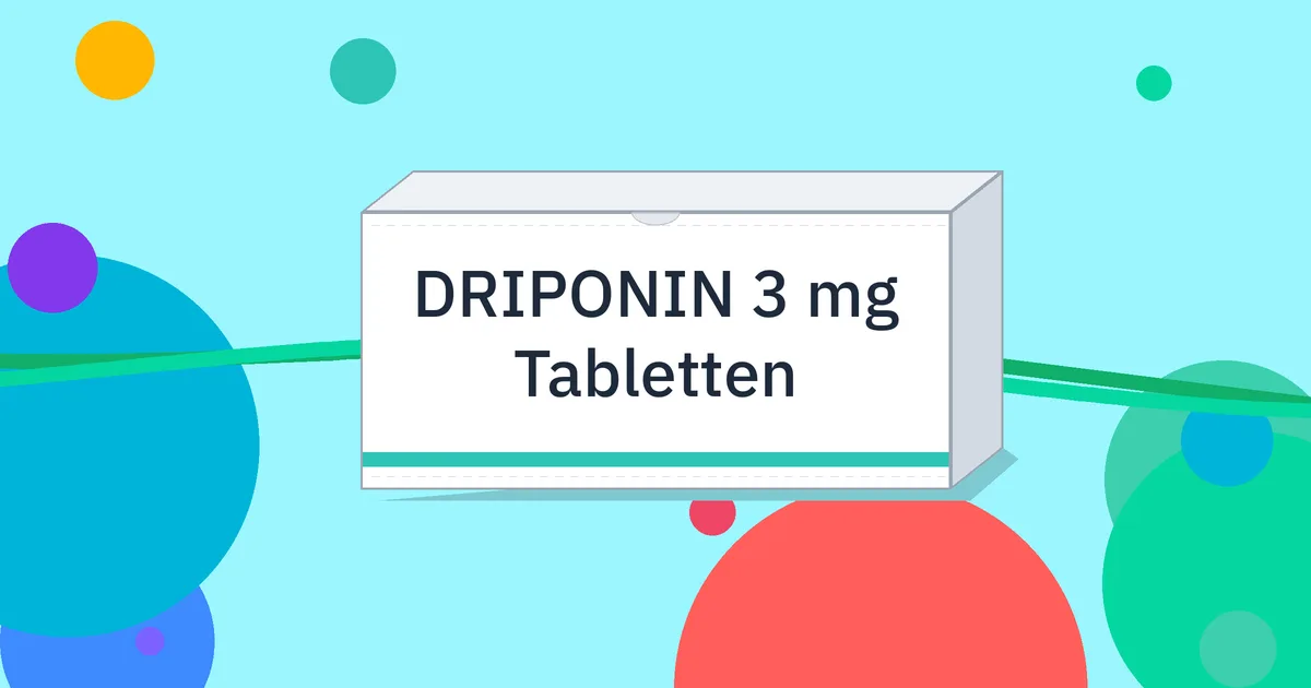 Symbolbild: Packung mit der Aufschrift DRIPONIN 3 mg Tabletten (PZN 19994842) – Verfügbarkeit und Bezug in Apotheken in Frankfurt am Main
