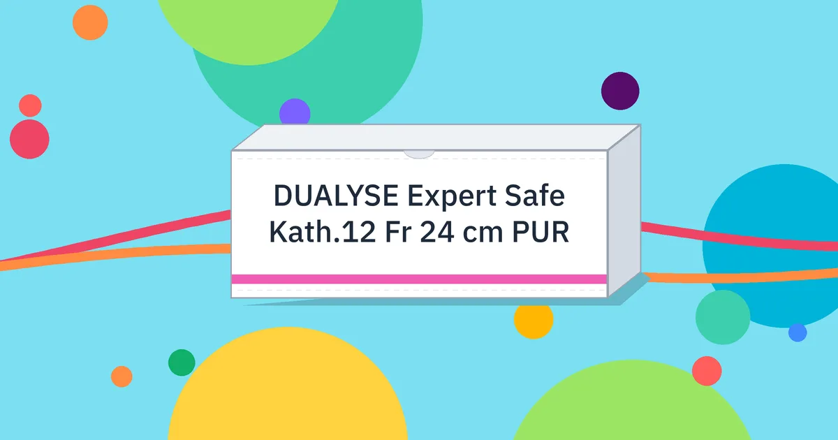 Symbolbild: Packung mit der Aufschrift DUALYSE Expert Safe Kath.12 Fr 24 cm PUR (PZN 11125325) – Verfügbarkeit und Bezug in Apotheken in Frankfurt am Main