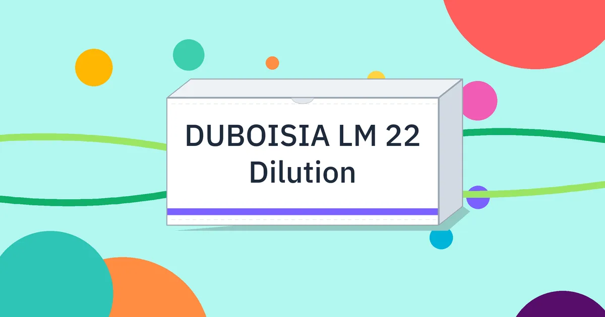 Symbolbild: Packung mit der Aufschrift DUBOISIA LM 22 Dilution (PZN 13467113) – Verfügbarkeit und Bezug in Apotheken in Frankfurt am Main