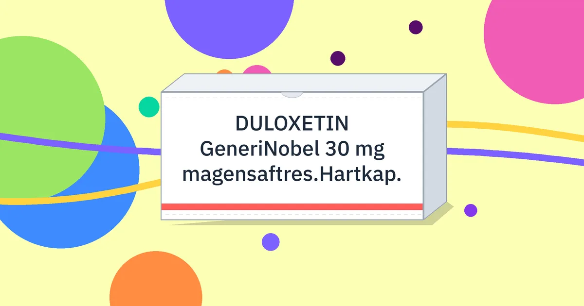 Symbolbild: Packung mit der Aufschrift DULOXETIN GeneriNobel 30 mg magensaftres.Hartkap. (PZN 18785734) – Verfügbarkeit und Bezug in Apotheken in Frankfurt am Main
