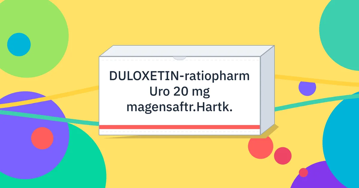 Symbolbild: Packung mit der Aufschrift DULOXETIN-ratiopharm Uro 20 mg magensaftr.Hartk. (PZN 16599252) – Verfügbarkeit und Bezug in Apotheken in Frankfurt am Main