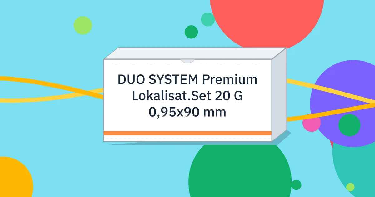 Symbolbild: Packung mit der Aufschrift DUO SYSTEM Premium Lokalisat.Set 20 G 0,95x90 mm (PZN 20085553) – Verfügbarkeit und Bezug in Apotheken in Frankfurt am Main