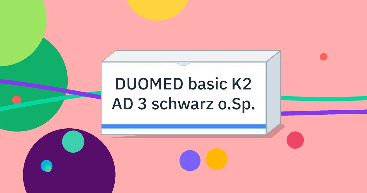 Symbolbild: Packung mit der Aufschrift DUOMED basic K2 AD 3 schwarz o.Sp. (PZN 20906783) – Verfügbarkeit und Bezug in Apotheken in Frankfurt am Main