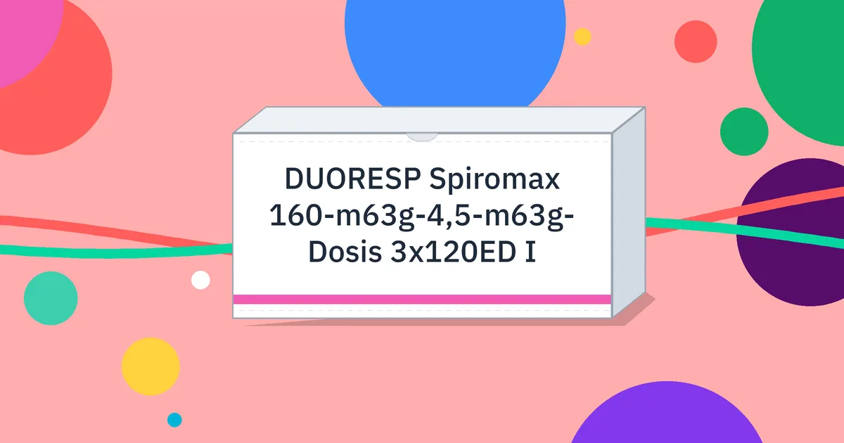 Symbolbild: Packung mit der Aufschrift DUORESP Spiromax 160-m63g-4,5-m63g-Dosis 3x120ED I (PZN 11031736) – Verfügbarkeit und Bezug in Apotheken in Frankfurt am Main