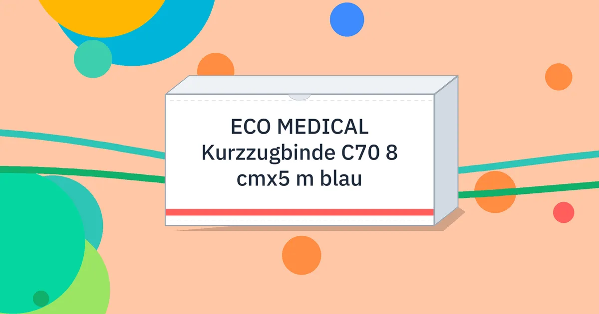 Symbolbild: Packung mit der Aufschrift ECO MEDICAL Kurzzugbinde C70 8 cmx5 m blau (PZN 14189840) – Verfügbarkeit und Bezug in Apotheken in Frankfurt am Main