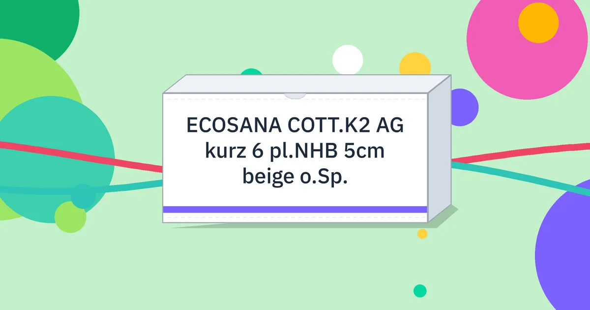 Symbolbild: Packung mit der Aufschrift ECOSANA COTT.K2 AG kurz 6 pl.NHB 5cm beige o.Sp. (PZN 16950844) – Verfügbarkeit und Bezug in Apotheken in Frankfurt am Main