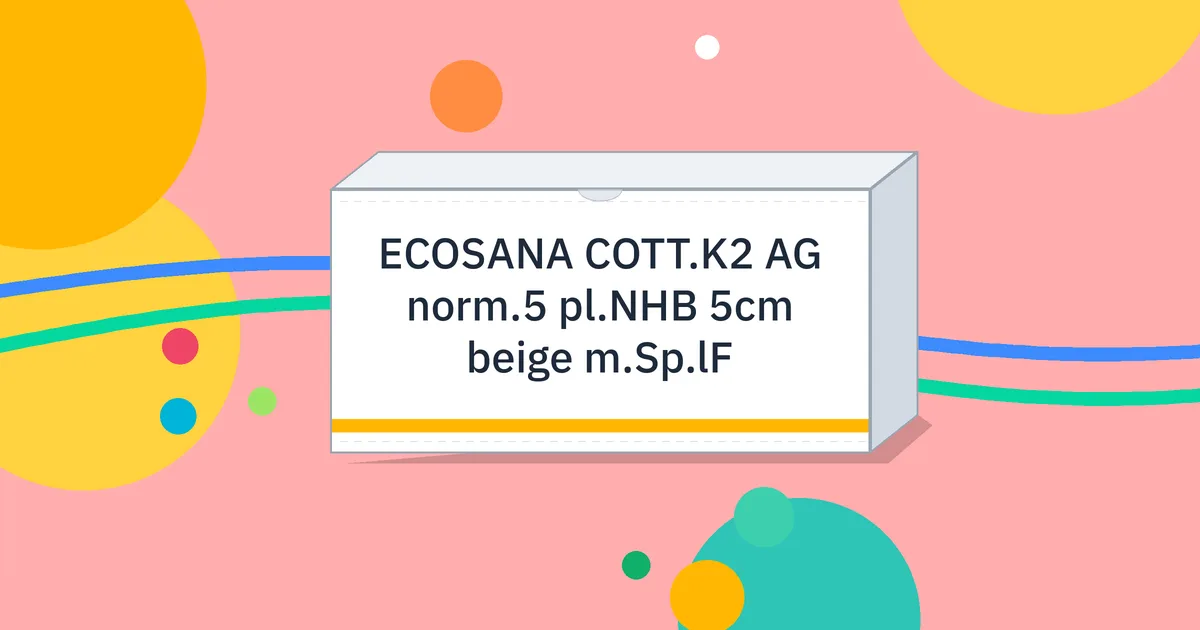 Symbolbild: Packung mit der Aufschrift ECOSANA COTT.K2 AG norm.5 pl.NHB 5cm beige m.Sp.lF (PZN 16950376) – Verfügbarkeit und Bezug in Apotheken in Frankfurt am Main