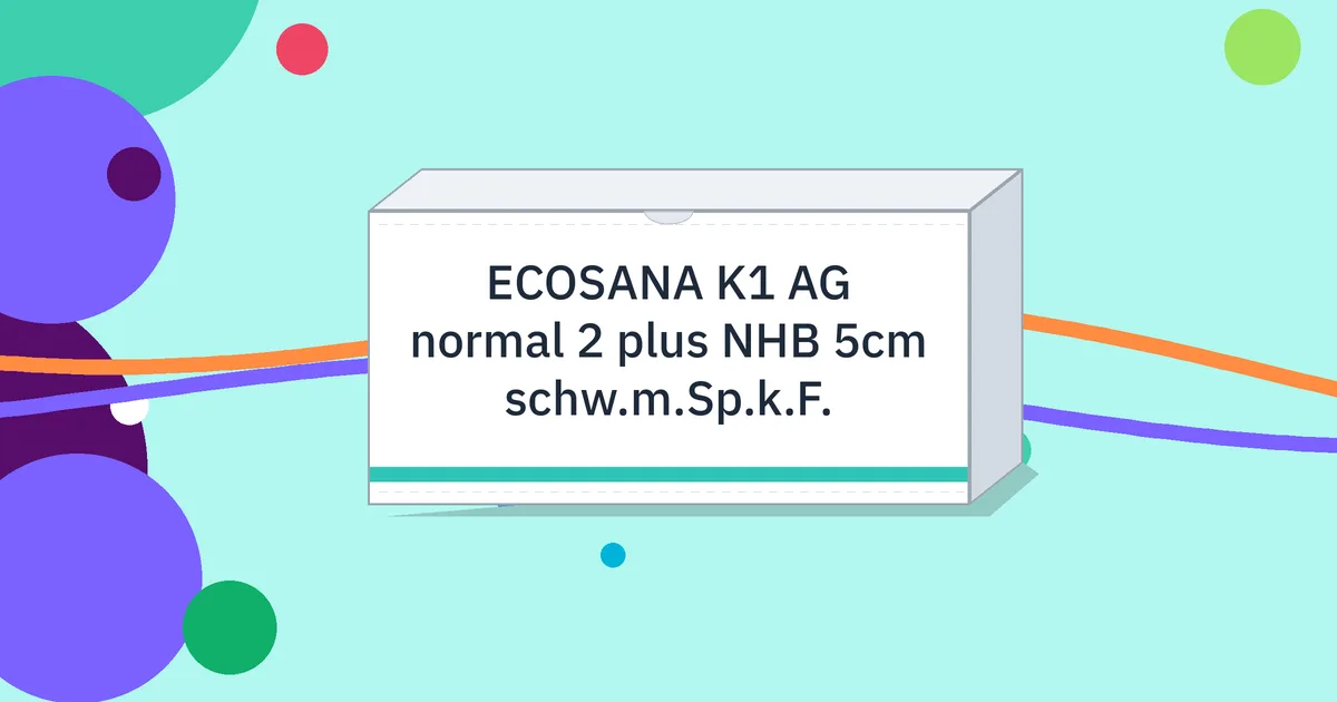 Symbolbild: Packung mit der Aufschrift ECOSANA K1 AG normal 2 plus NHB 5cm schw.m.Sp.k.F. (PZN 04726515) – Verfügbarkeit und Bezug in Apotheken in Frankfurt am Main