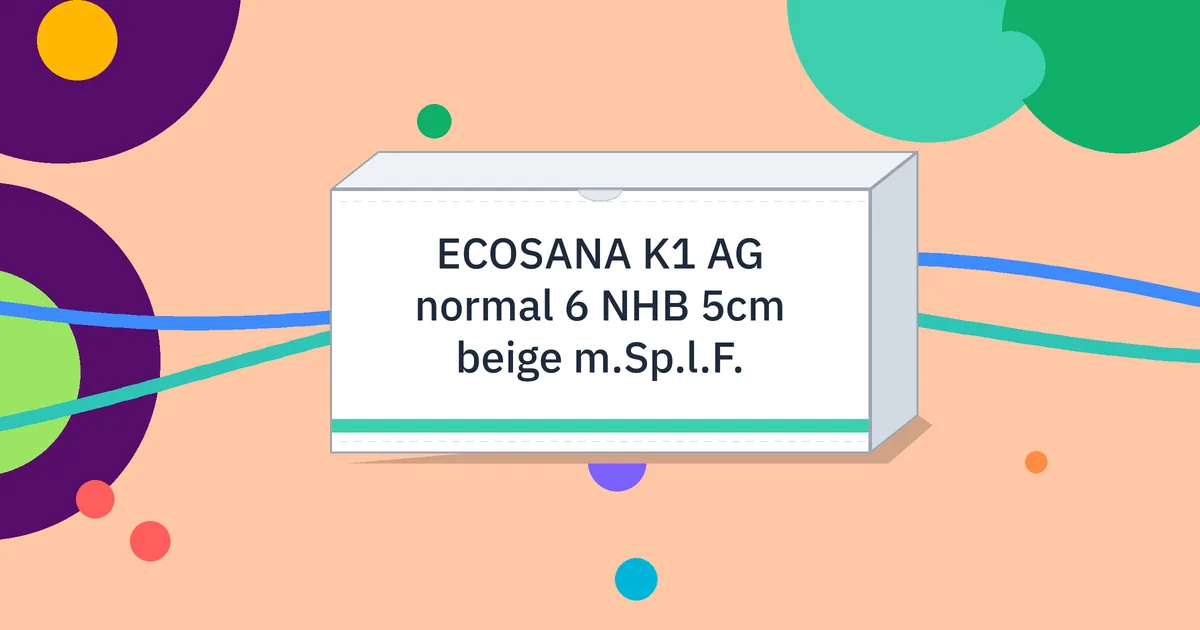 Symbolbild: Packung mit der Aufschrift ECOSANA K1 AG normal 6 NHB 5cm beige m.Sp.l.F. (PZN 04729838) – Verfügbarkeit und Bezug in Apotheken in Frankfurt am Main