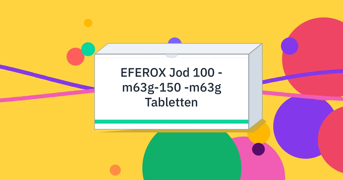 Symbolbild: Packung mit der Aufschrift EFEROX Jod 100 -m63g-150 -m63g Tabletten (PZN 00231403) – Verfügbarkeit und Bezug in Apotheken in Frankfurt am Main